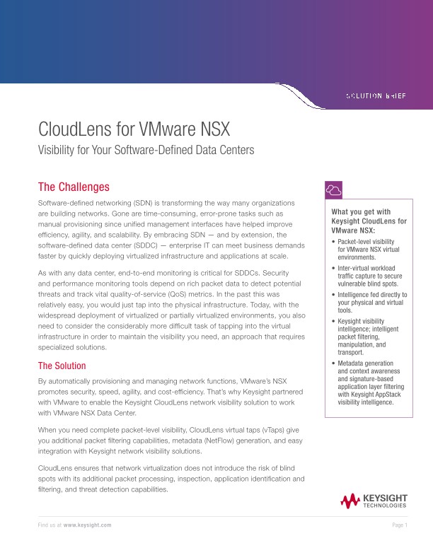CloudLens for VMware NSX PDF Asset Page | Keysight